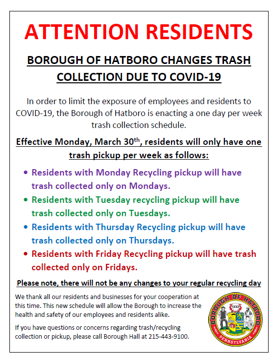 New Trash Collection Schedule - Borough of Hatboro