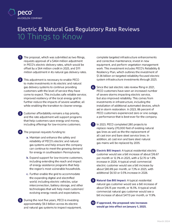 PECO Seeking Approval to Adjust Energy Delivery Rates - Borough of Hatboro